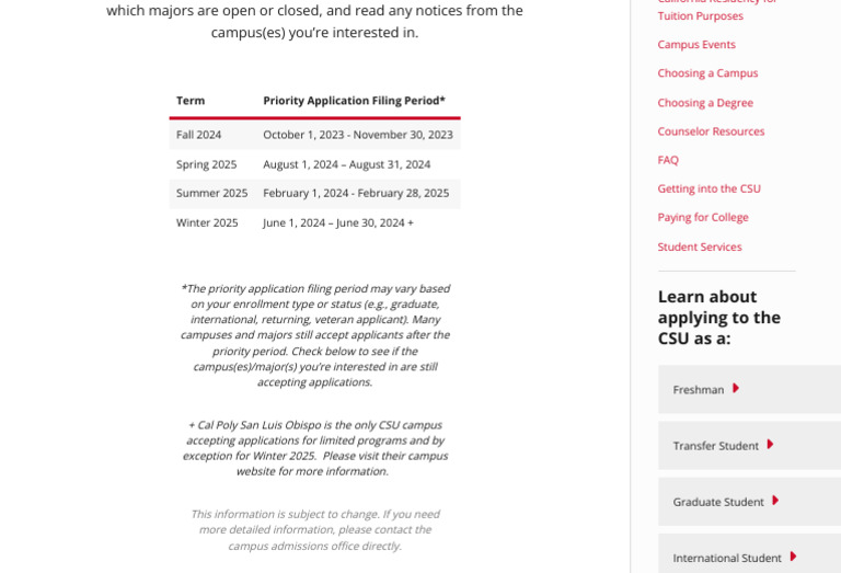 CSU Application Deadlines 2024-2025 | PDF