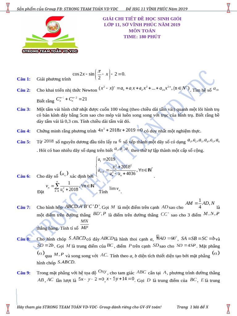 Tổ-13-HSG-lớp-11-Sở-Vĩnh-Phúc-2018-2019 | PDF
