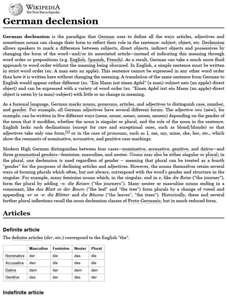Understanding German Declension Rules | PDF | Grammatical Gender ...