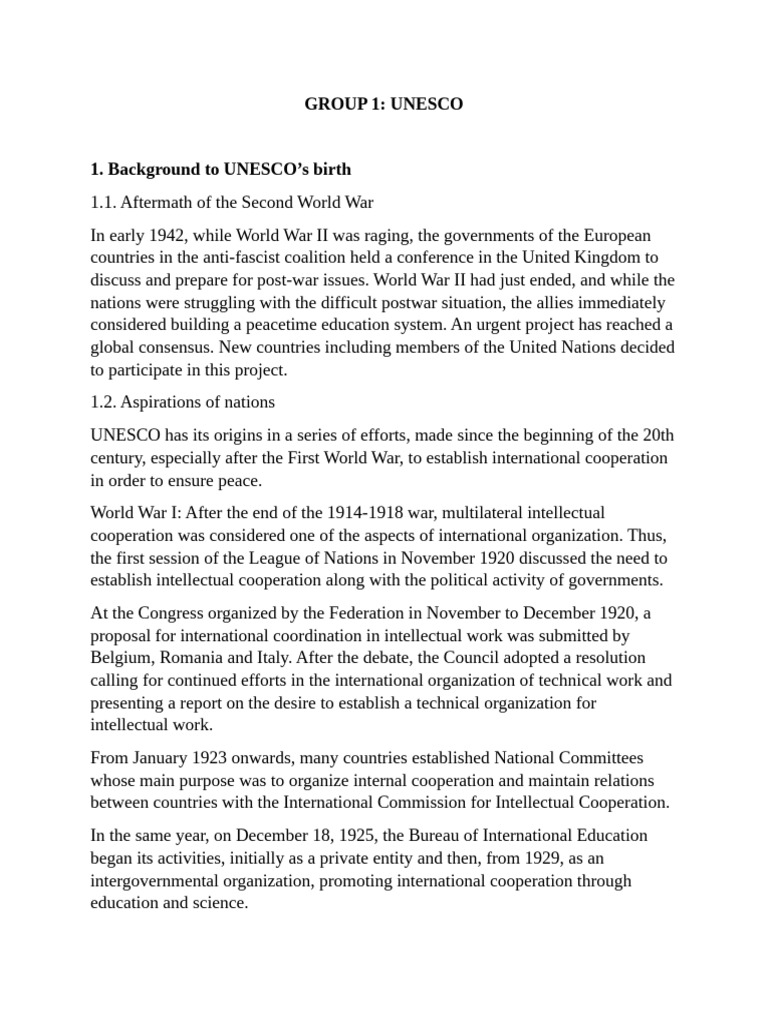 Group 1 Unesco | PDF | United Nations General Assembly | Unesco