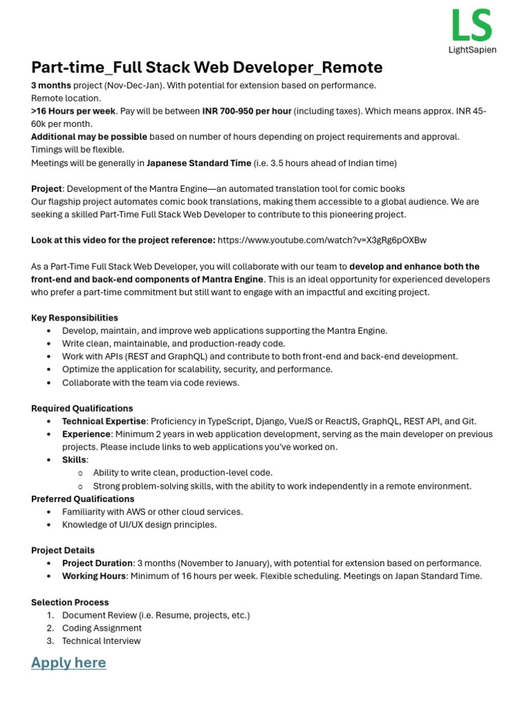 Full Stack Web Developer_Part-time_Remote | PDF | Computing Full Stack Web Developer_Part-time_Remote | PDF | Computing