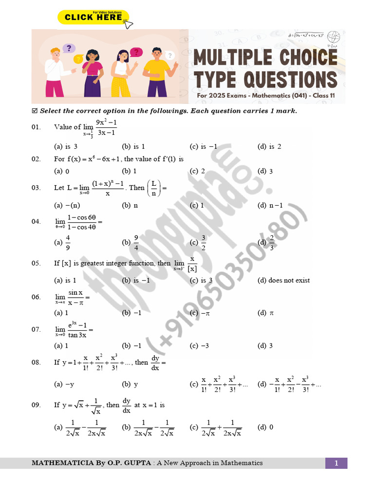 12 MCQ - Limits & Derivatives (O.P. GUPTA) | PDF | Multiple Choice | Mathematician