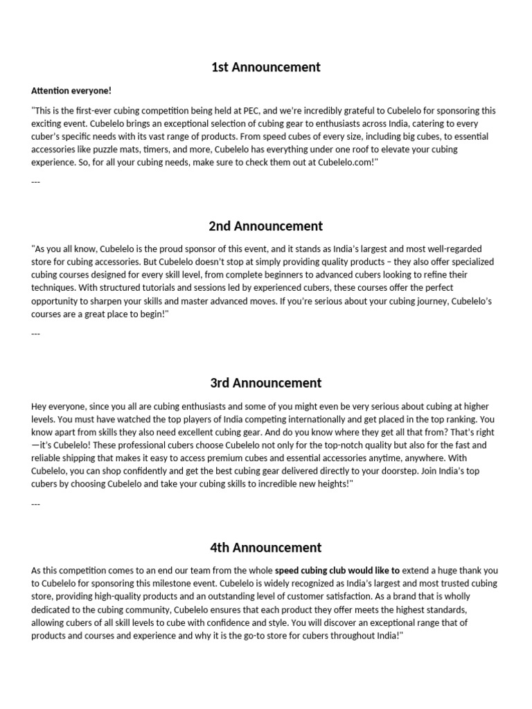 Cubelelo Sponsors PEC Cubing Event | PDF