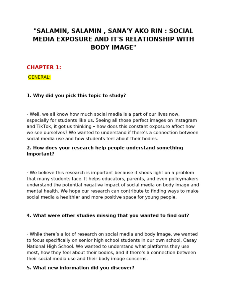 Social Media's Impact on Body Image | PDF | Body Image | Popular ...