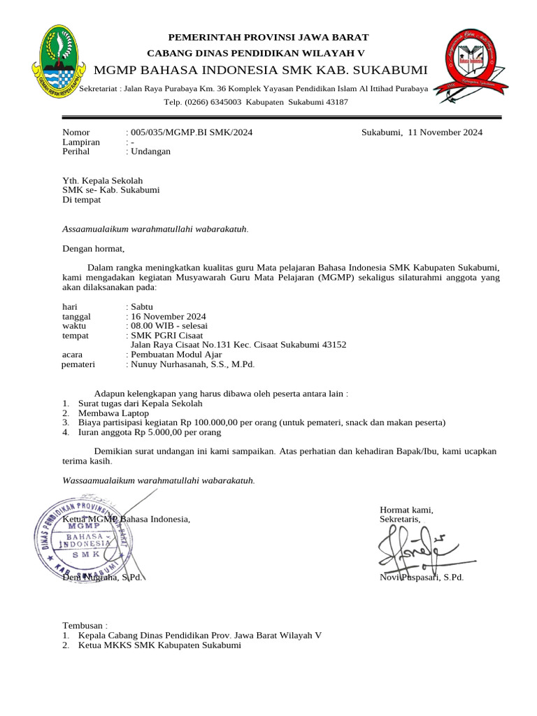 35 Surat Undangan MGMP BINDO SMK PGRI | PDF