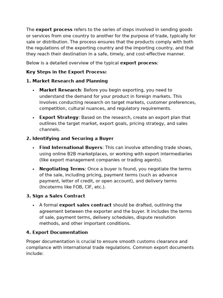 The Export Process Refers To The Series of Steps Involved in Sending ...