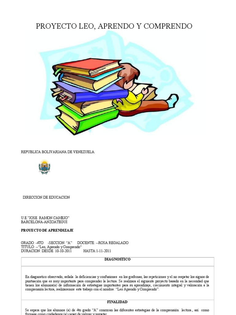 Proyecto Leo Aprendo y Comprendo | PDF | Lectura (proceso) | Aprendizaje