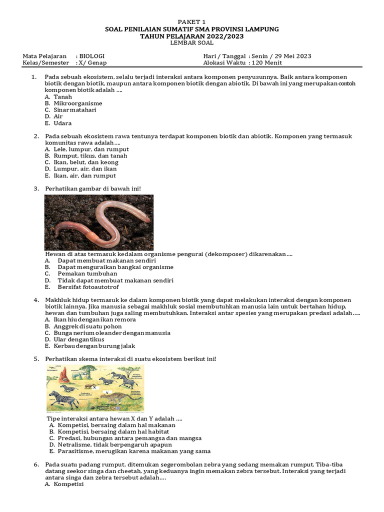 Arsip Soal PAT SMT 2 Kelas 10 Kurmer - Biologi Paket 1 | PDF