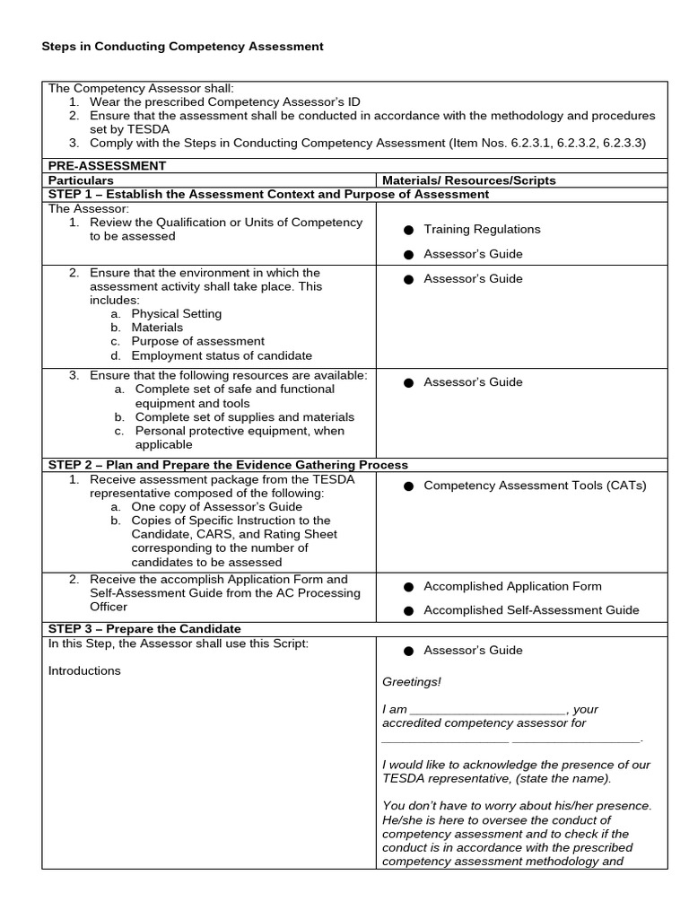Assessors Scripts and Six Steps On Conducting Assessment | PDF