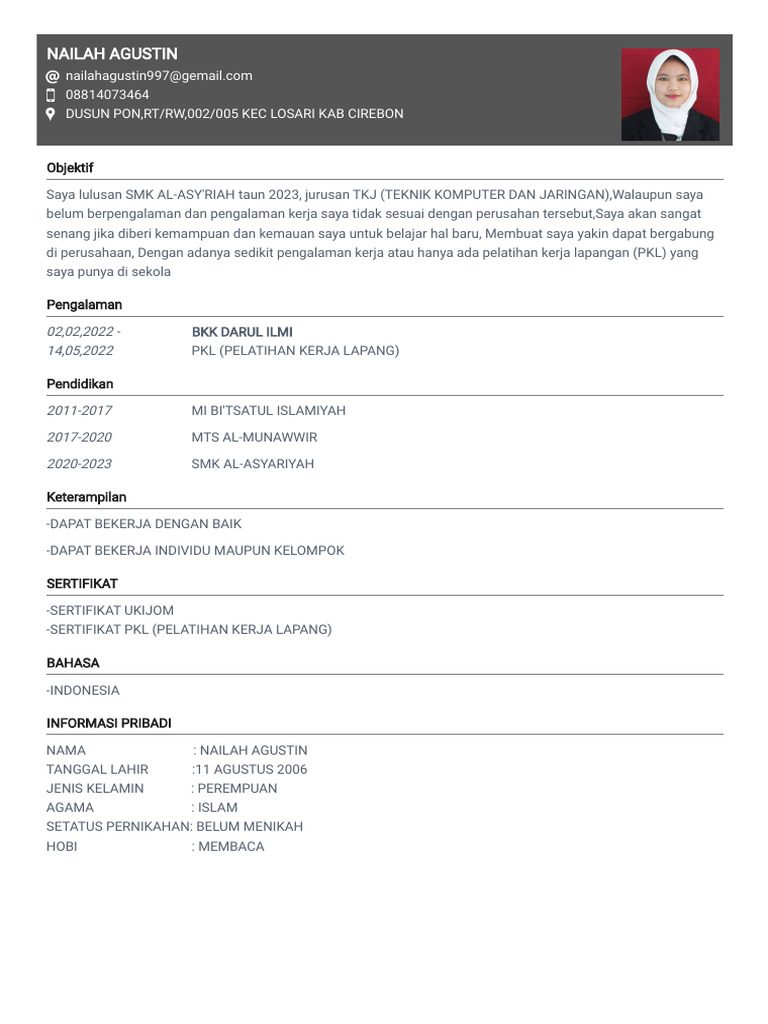 CV, Nailah Agustin | PDF
