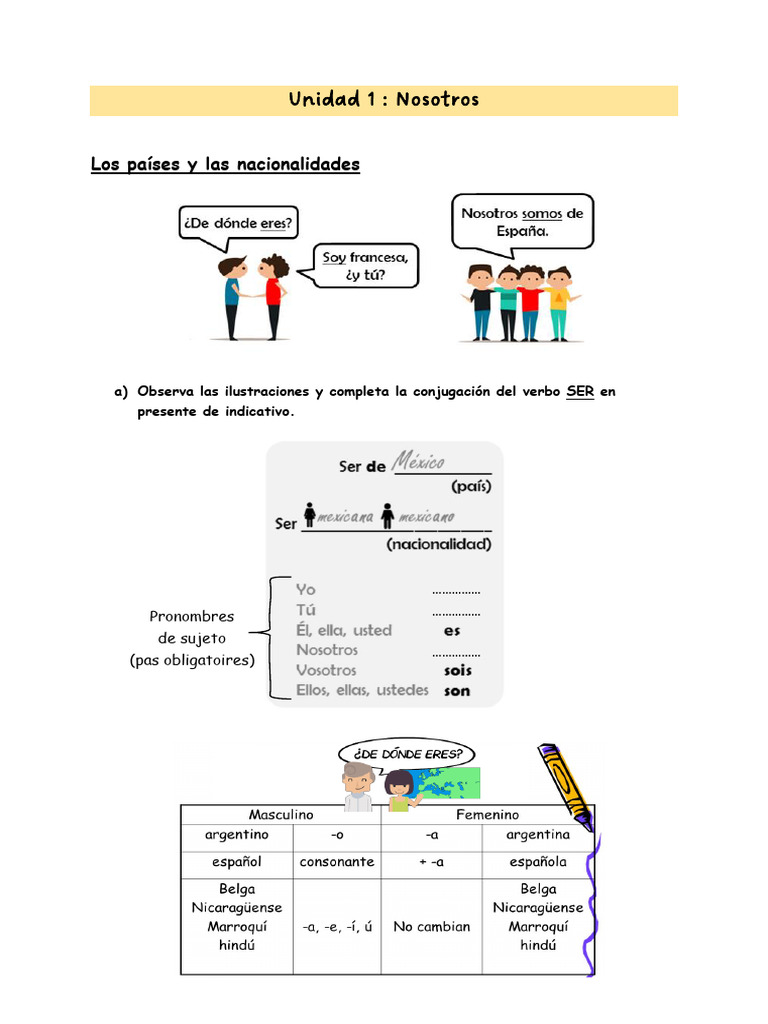 Nacionalidades y Profesiones en Español | PDF | Verbo | Gramática