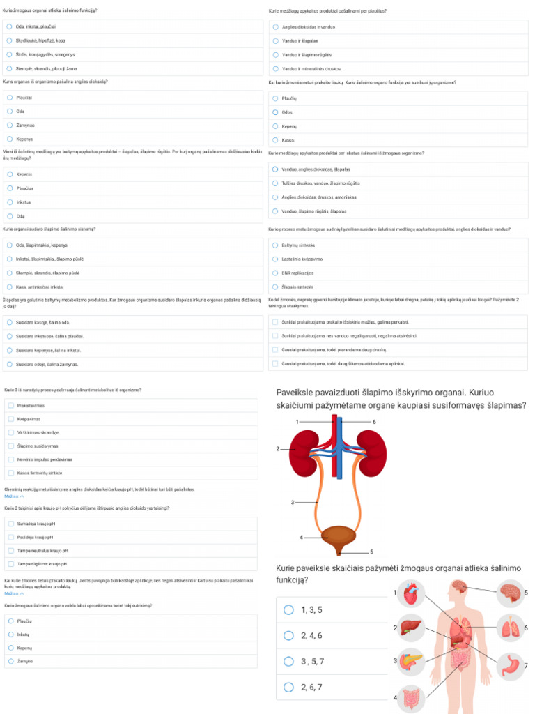 BIO12. Šalinimo Organai (Užduotys) | PDF