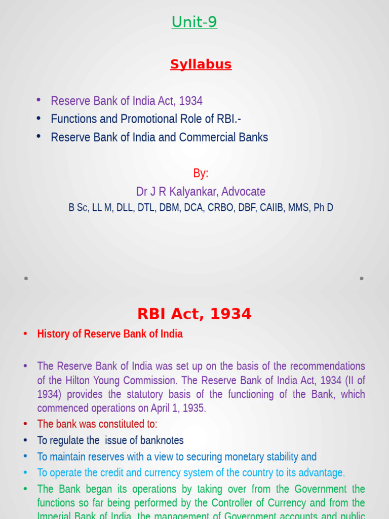 UNIT-9 | PDF | Reserve Bank Of India | Banks