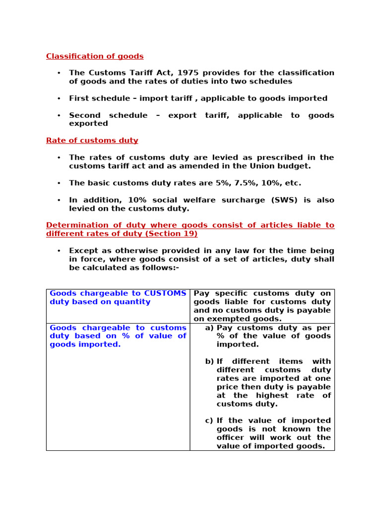 Customs Duty Classification Guide | PDF | Customs | Tariff