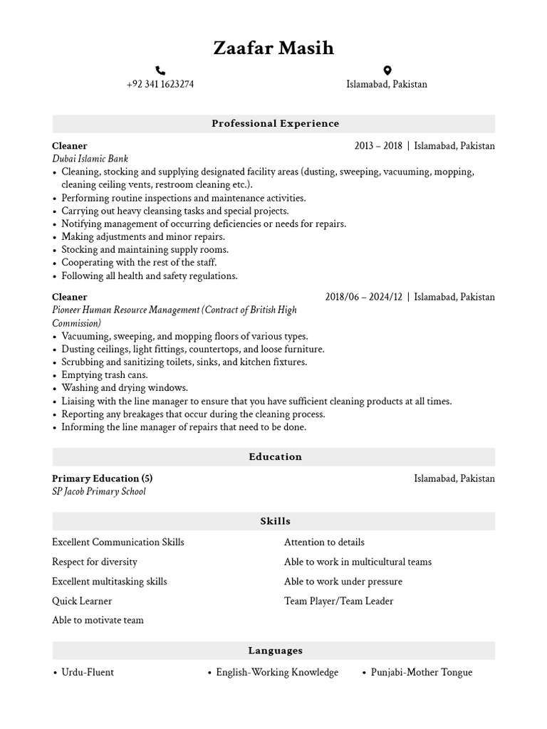 Cleaner Career Profile | PDF