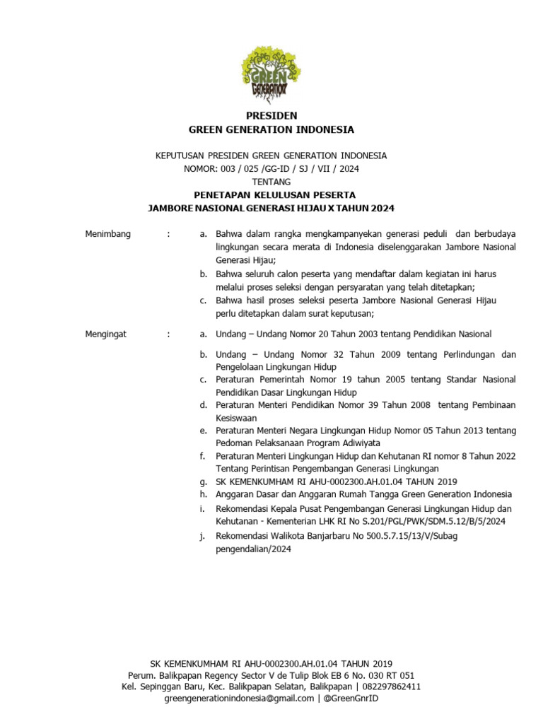 JNGH 2024 - Surat Keputusan Peserta JNGH 2024 | PDF