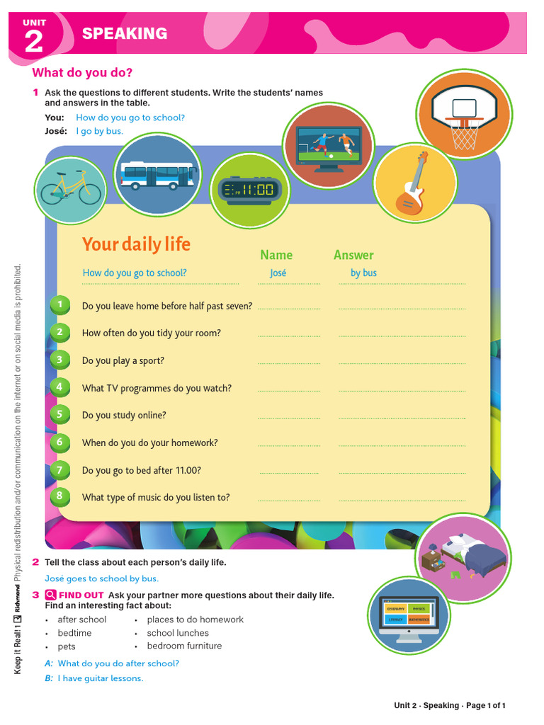 Keep It REAL! Level 1 Worksheets Unit 2 Speaking | PDF