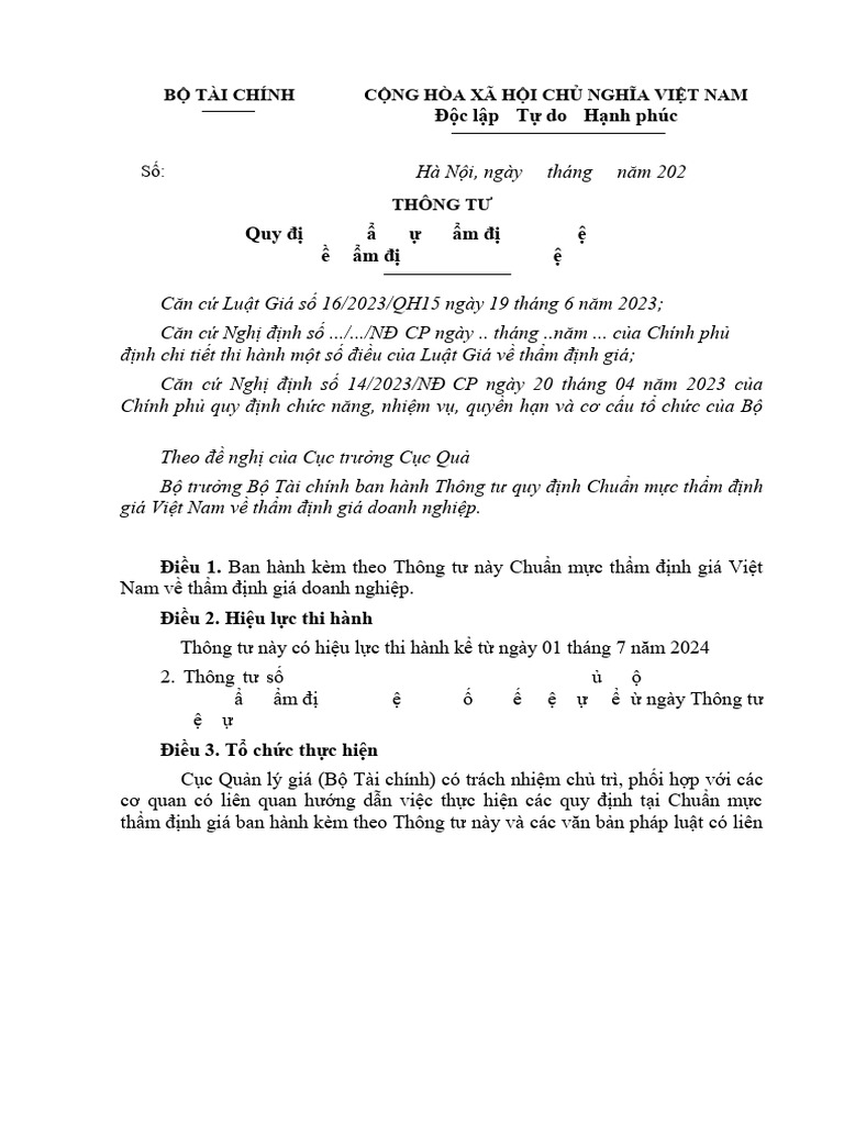 Đính Kèm CV 165 - 0. THONG TU Chuan Muc TDG DN 25 Dec 2023 - Ban Xin Yk-2 | PDF