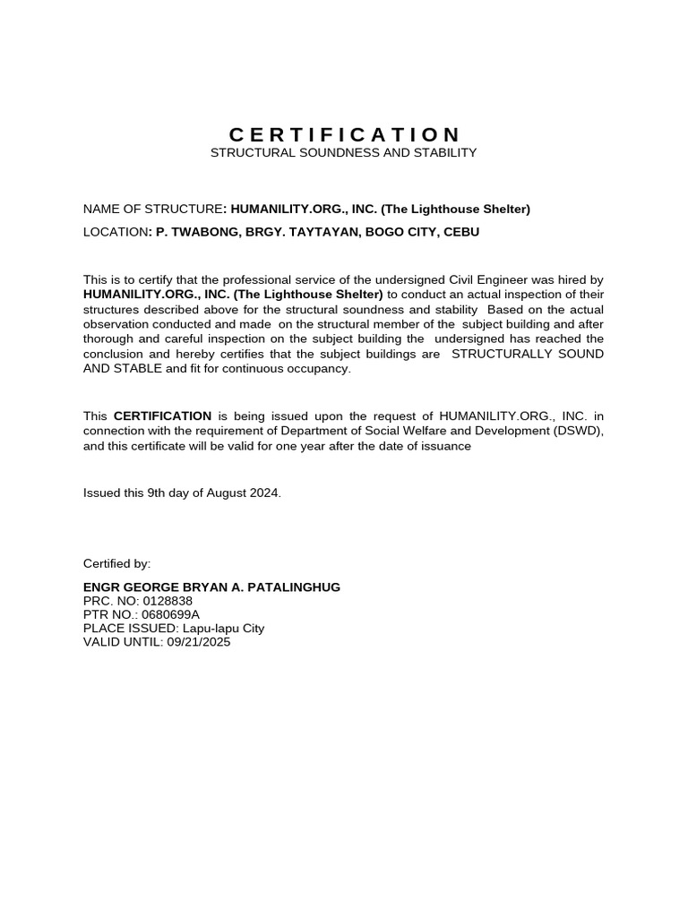 Certification (Humanility) | PDF