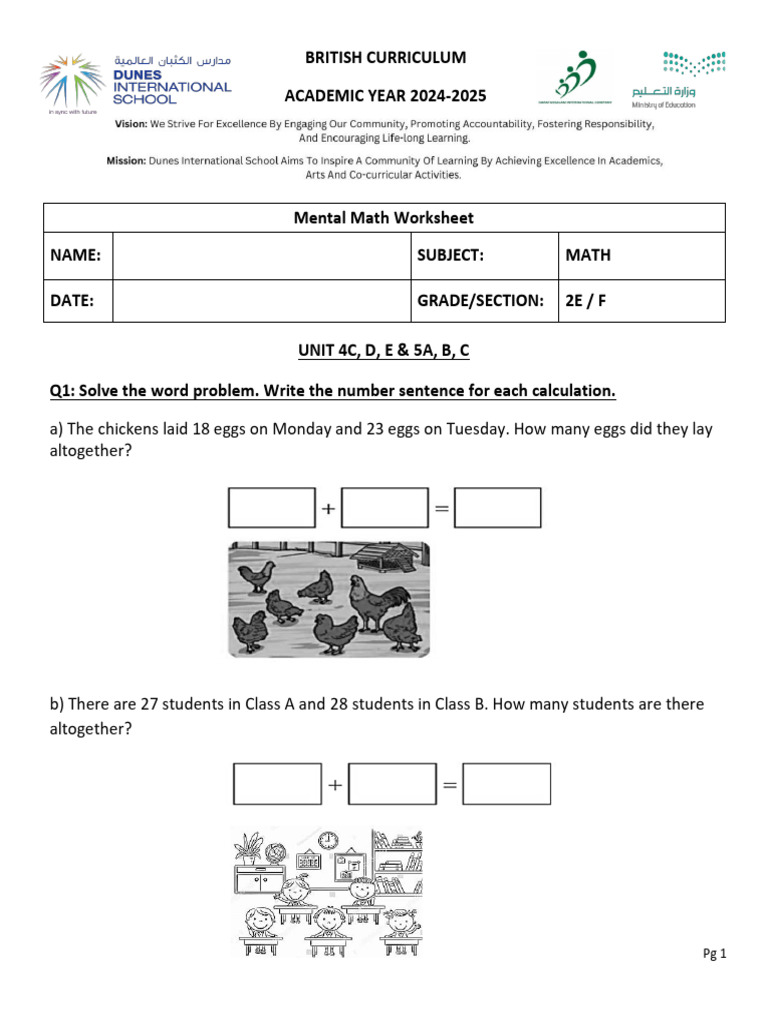 T2 G2-Mental Math Worksheet-1 | PDF | Arithmetic | Mathematics
