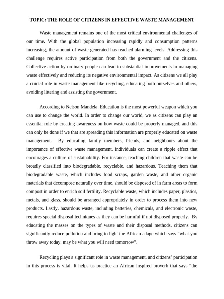 The Role of Citizens in Effective Waste Management | PDF | Waste ...