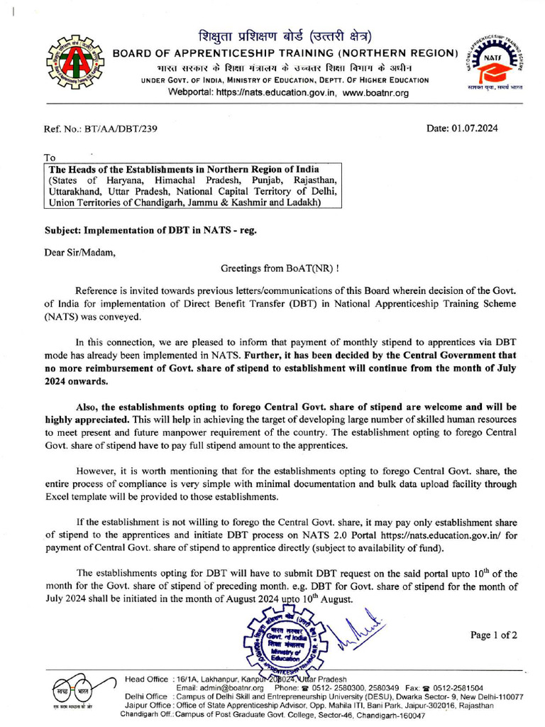 Implementation of DBT in NATS 01.07.2024 | PDF