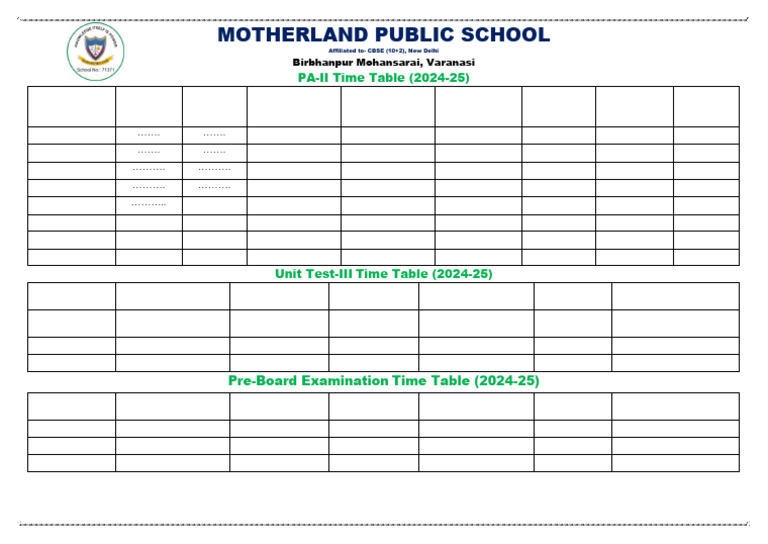 Exam Time Table 2024-25 Class 1 To 12 | PDF