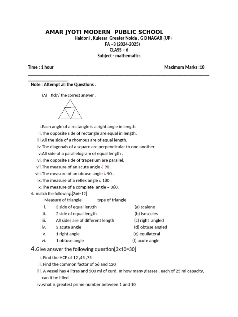 class-6 math fa3 | PDF | Rectangle | Triangle