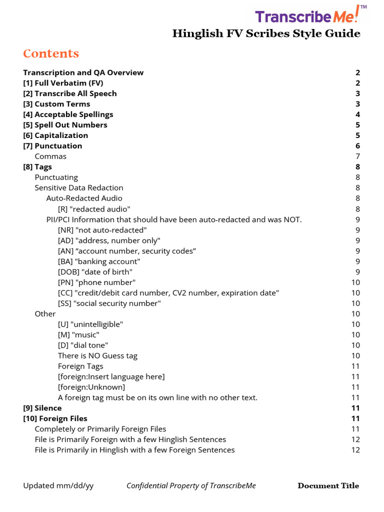 HSFV - Hinglish FV Scribes Style Guide (Single Channel) | PDF | Letter Case | Comma