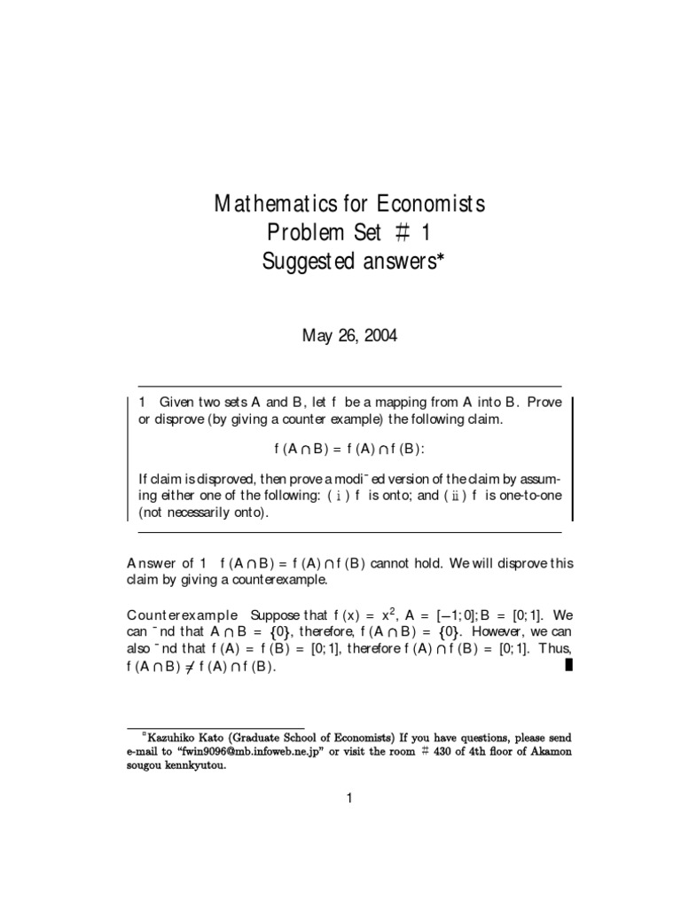 Mathematics For Economists Problem Set 1 Suggested Answers | PDF ...