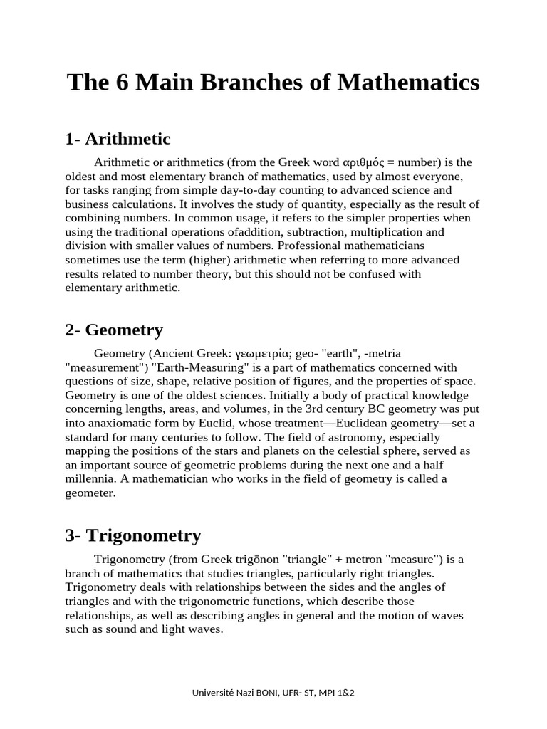 Overview of 6 Math Branches | PDF | Geometry | Mathematics