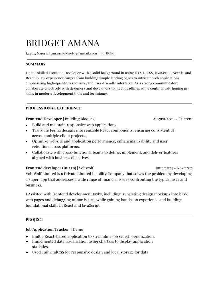 Bridget Amana - Cv.pdf | PDF | Systems Architecture | Software