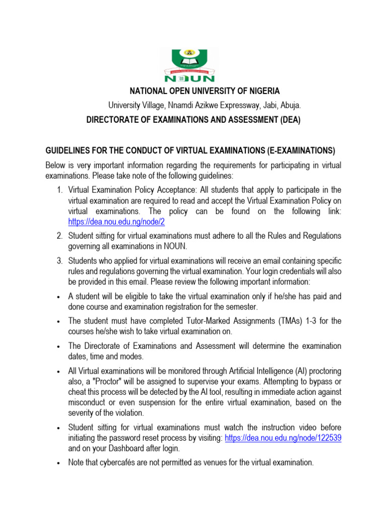 Guidelines For The Conduct of Eexamination in NOUN | PDF | Cyberspace ...