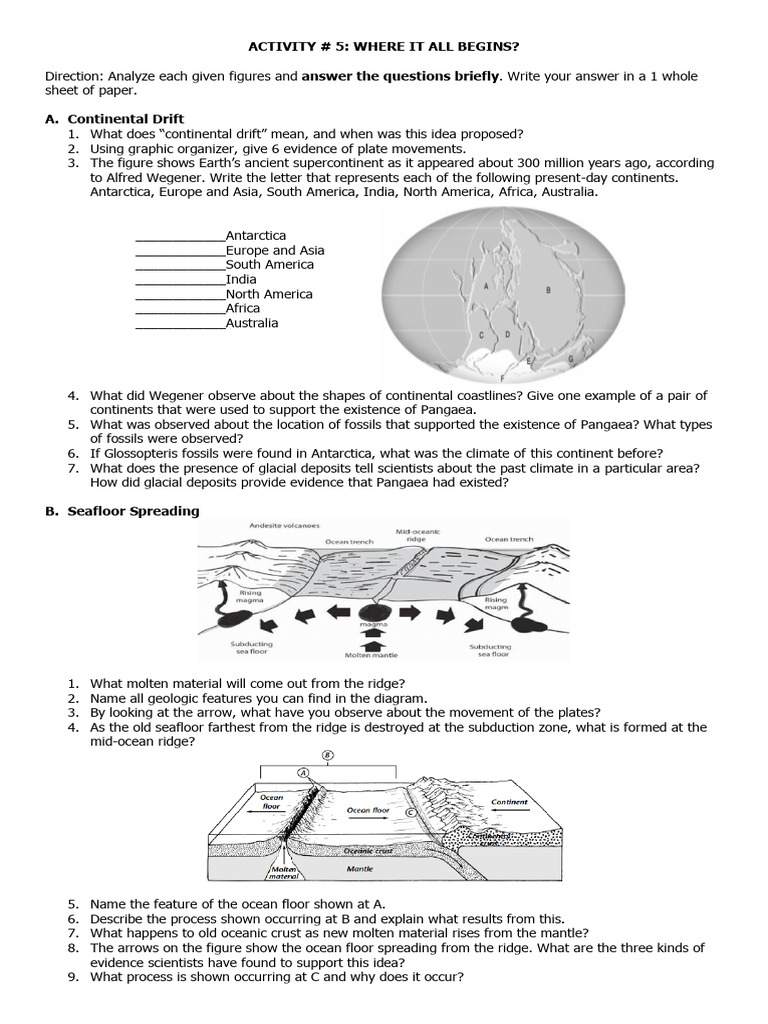 Continental Drift and Seafloor Spreading Activity | PDF | Plate ...