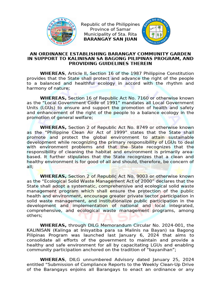 Barangay Community Garden Ordinance | PDF | Government