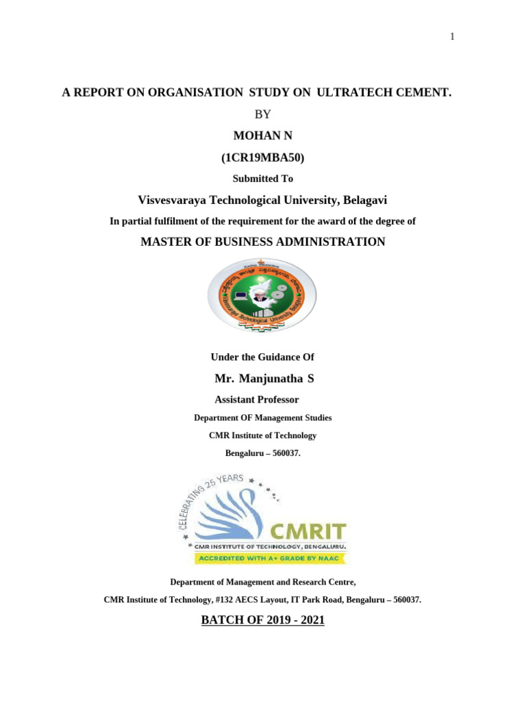 Ultratech Cement: Organizational Study Report | PDF | Employment | Cement