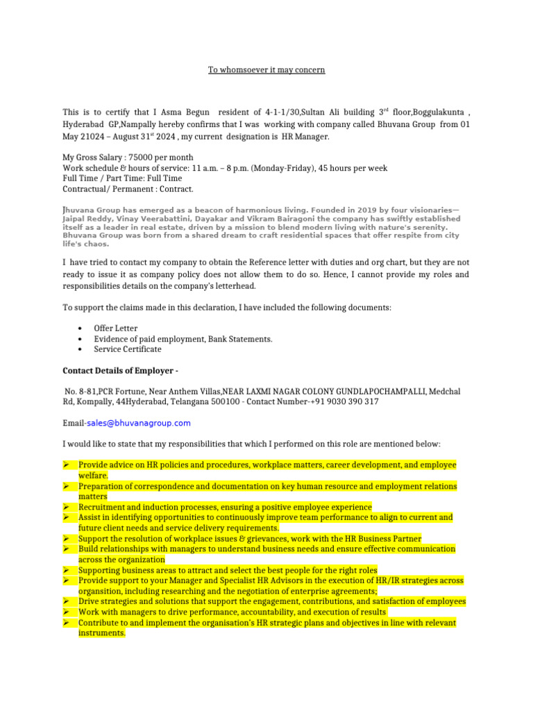 Statutory Declaration - Bhuvana Group - Vetassess Self | PDF ...