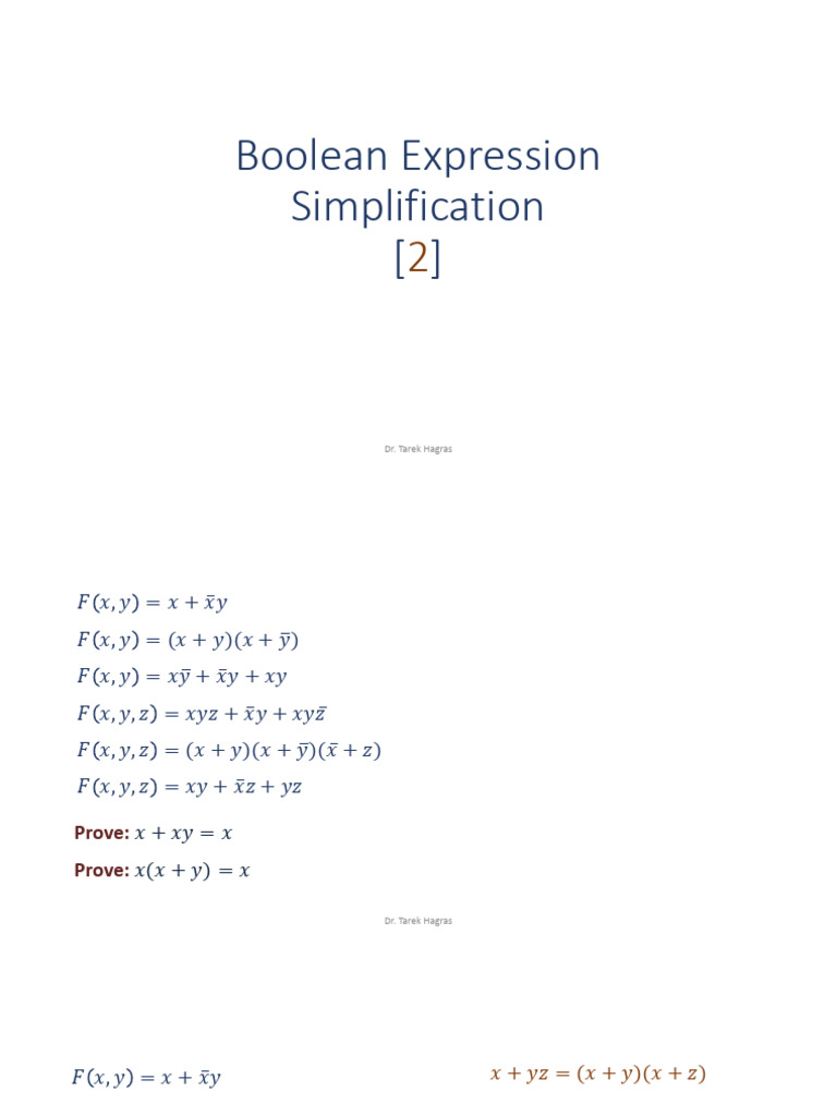 3-Boolean Expression Simplification - 2 | PDF | Mathematical Logic | Boolean Algebra
