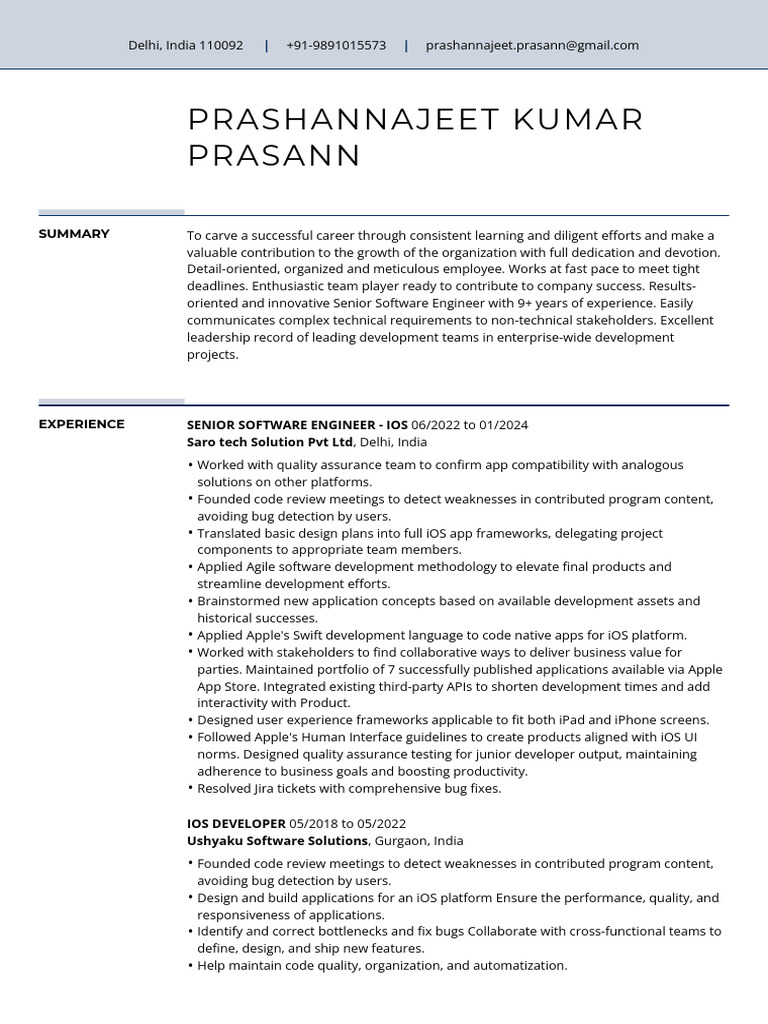 Prasann_Resume | PDF | Ios | Mobile App
