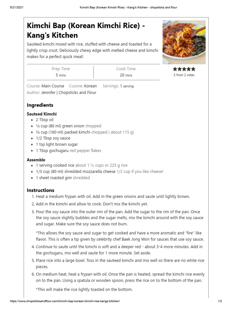 Kimchi Bap (Korean Kimchi Rice) - Kang's Kitchen - Chopsticks and Flour | PDF | Korean Cuisine ...