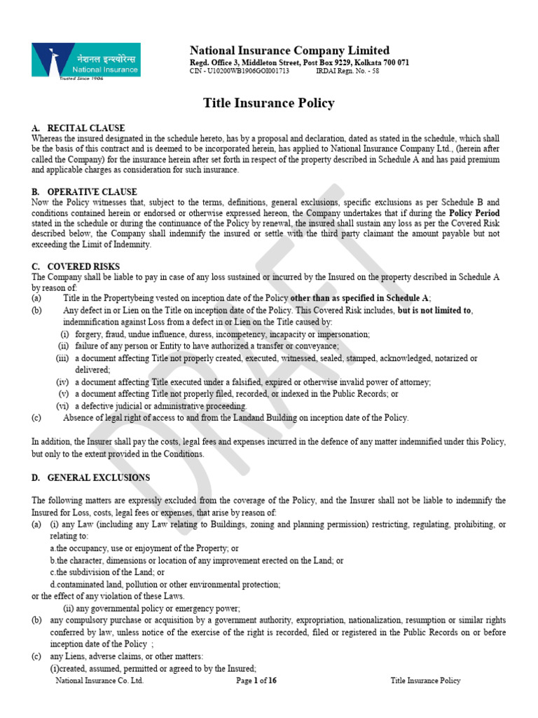 Title Insurance Policy Overview | PDF | Indemnity | Insurance
