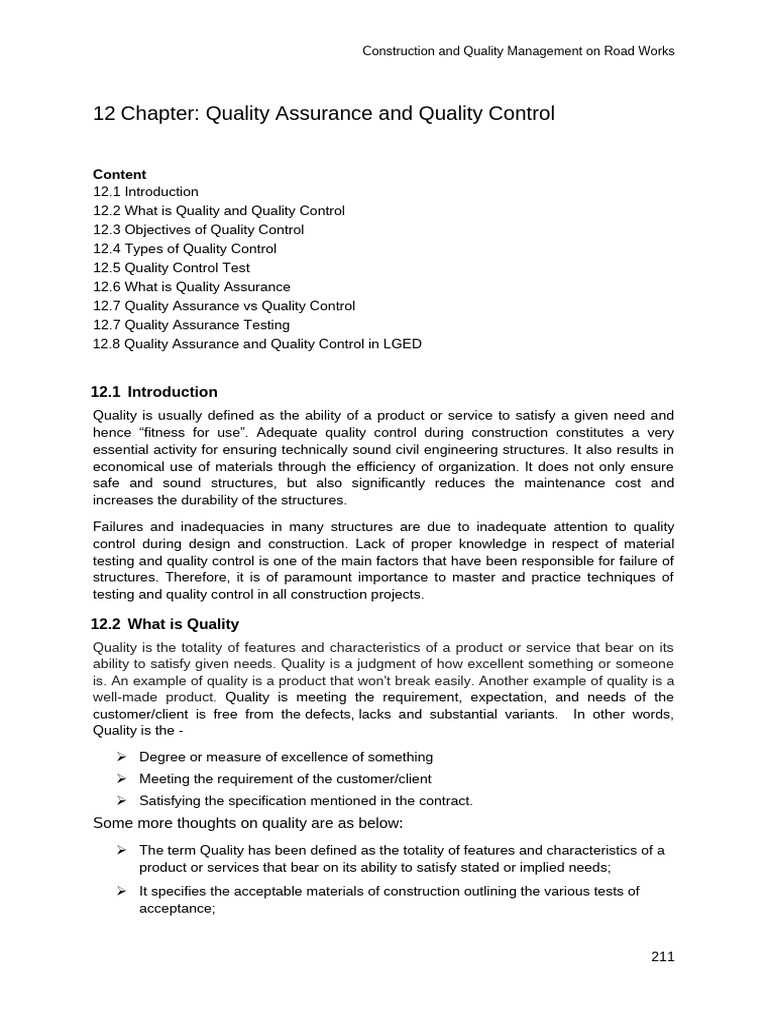 Chapter 12 Quality Assurance Vs Quality Control | PDF | Quality Assurance | Specification ...