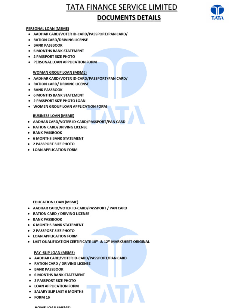 Tata Finance Service Limited Documentary Details 2024 | PDF