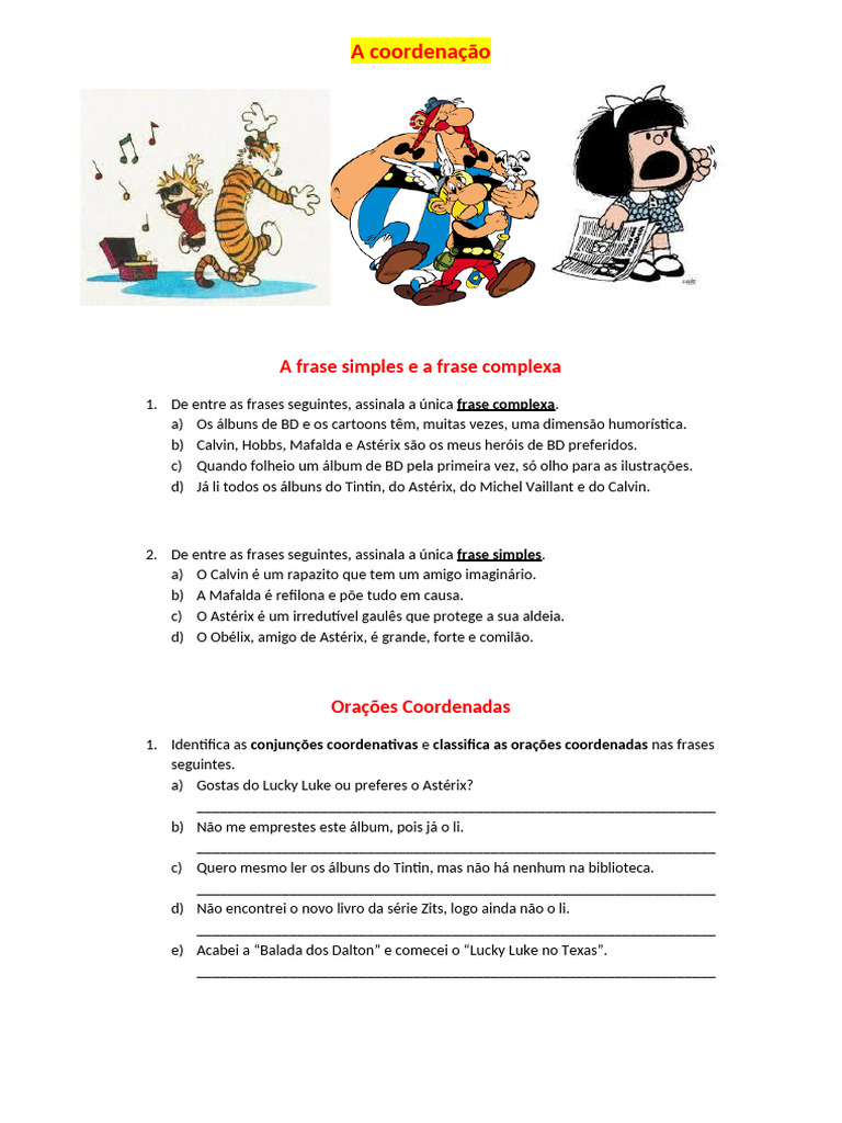 Exercícios Sobre Coordenação Pdf