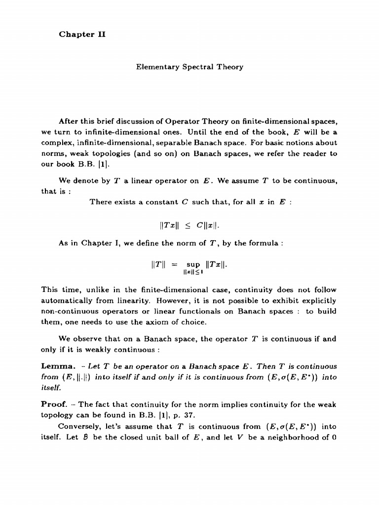 Chapter II Elementary Spectral Theory 1988 | PDF | Continuous Function | Operator (Mathematics)