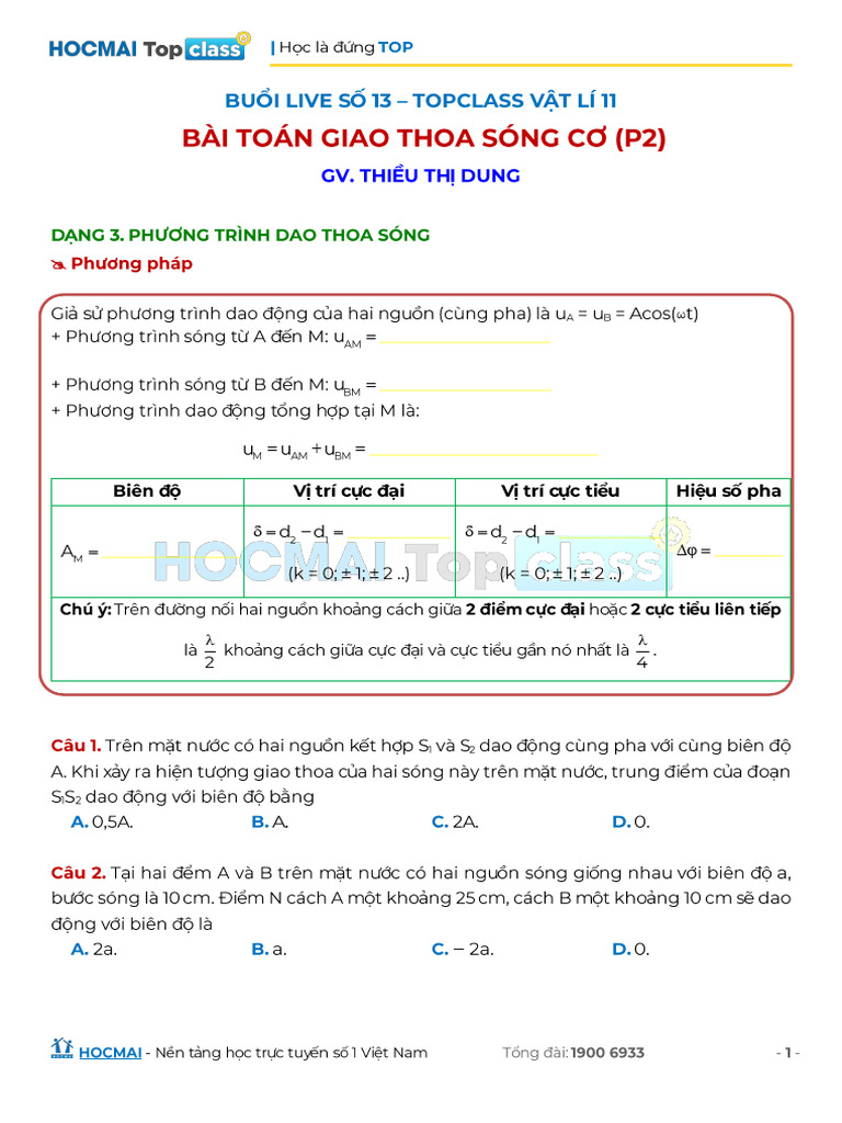 B14.Giao Thoa Song P2 - HS | PDF