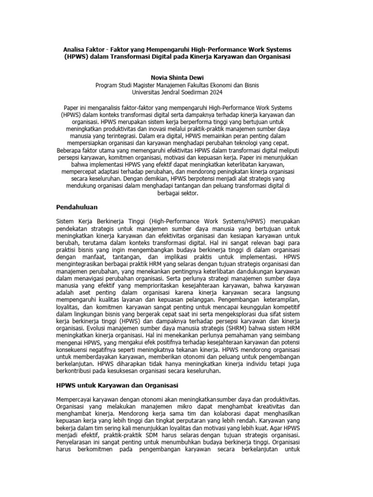 Analisa Faktor - Faktor yang Mempengaruhi High-Performance Work Systems ... Analisa Faktor - Faktor yang Mempengaruhi High-Performance Work Systems ...