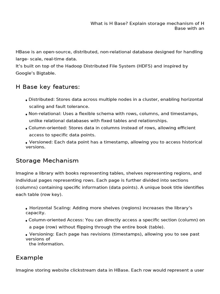 What Is H Base - Explain Storage Mechanism of H Base With An Example. | PDF