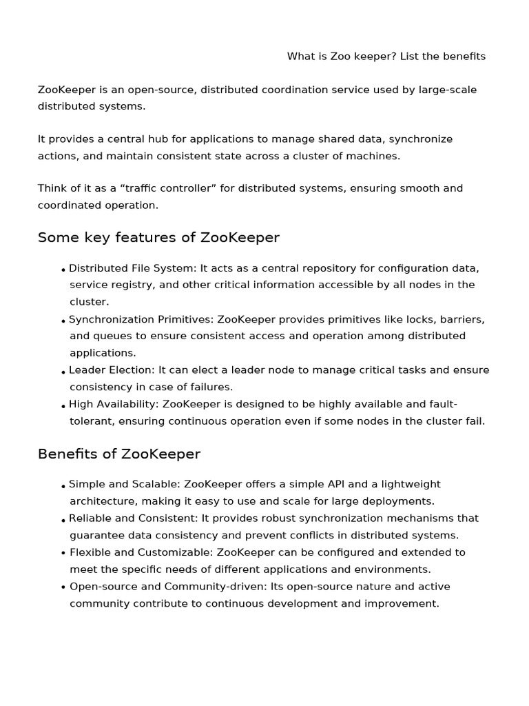 Benefits of ZooKeeper for Distributed Systems | PDF