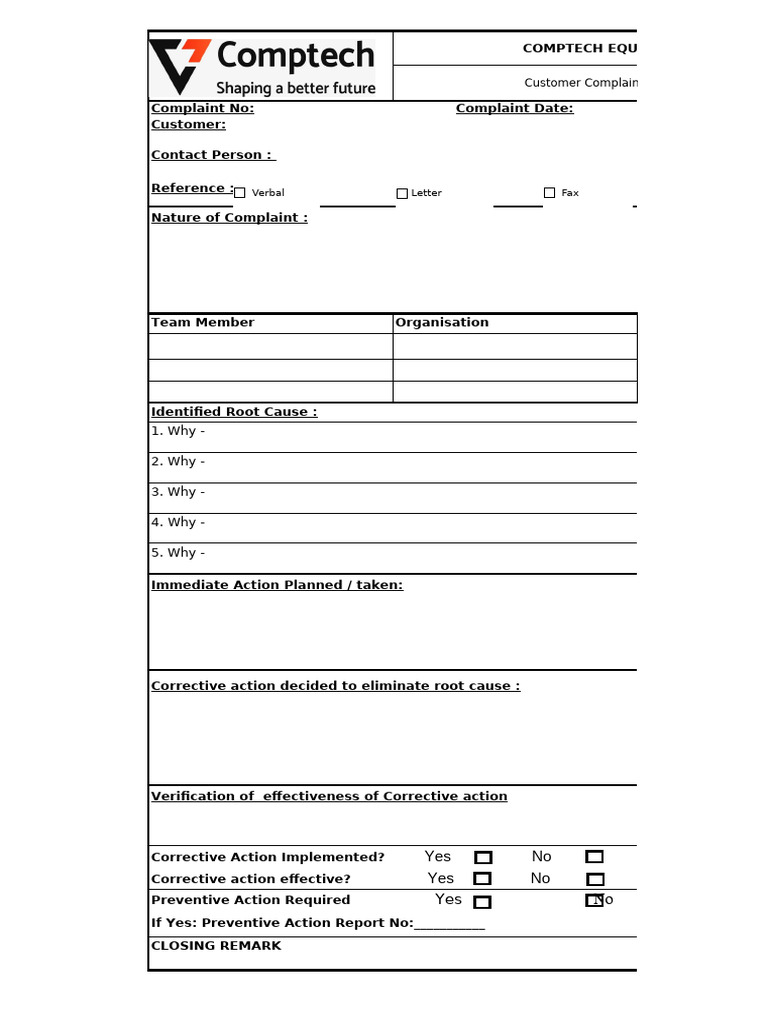 F-MKT-07 Customer Complaint Analysis Report | PDF | Systems Thinking ...